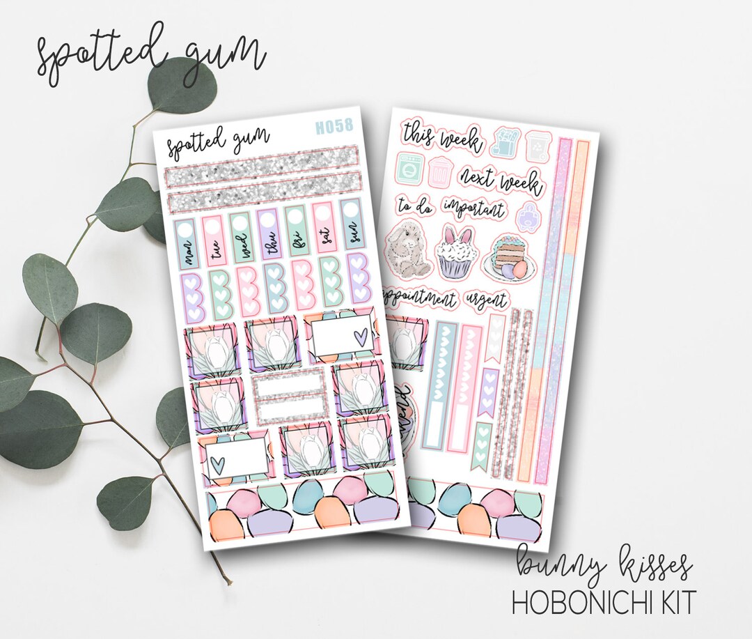 H058, Bunny Kisses, Hobonichi Weeks Stickers, Spring, Easter, Cookies ...