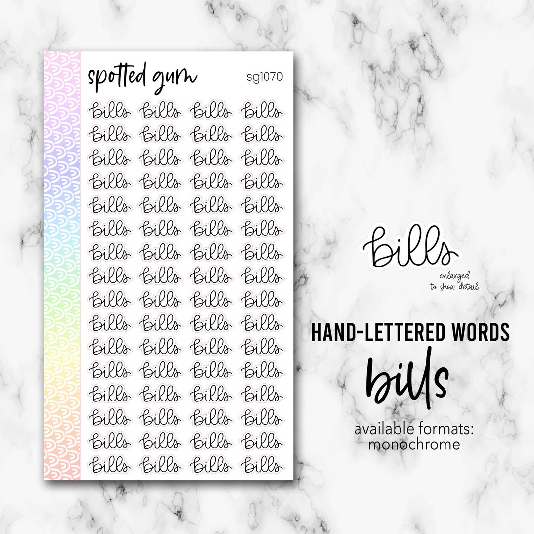 SG1070 Hand Lettered Bills Stickers, Bills Functional Stickers - Etsy
