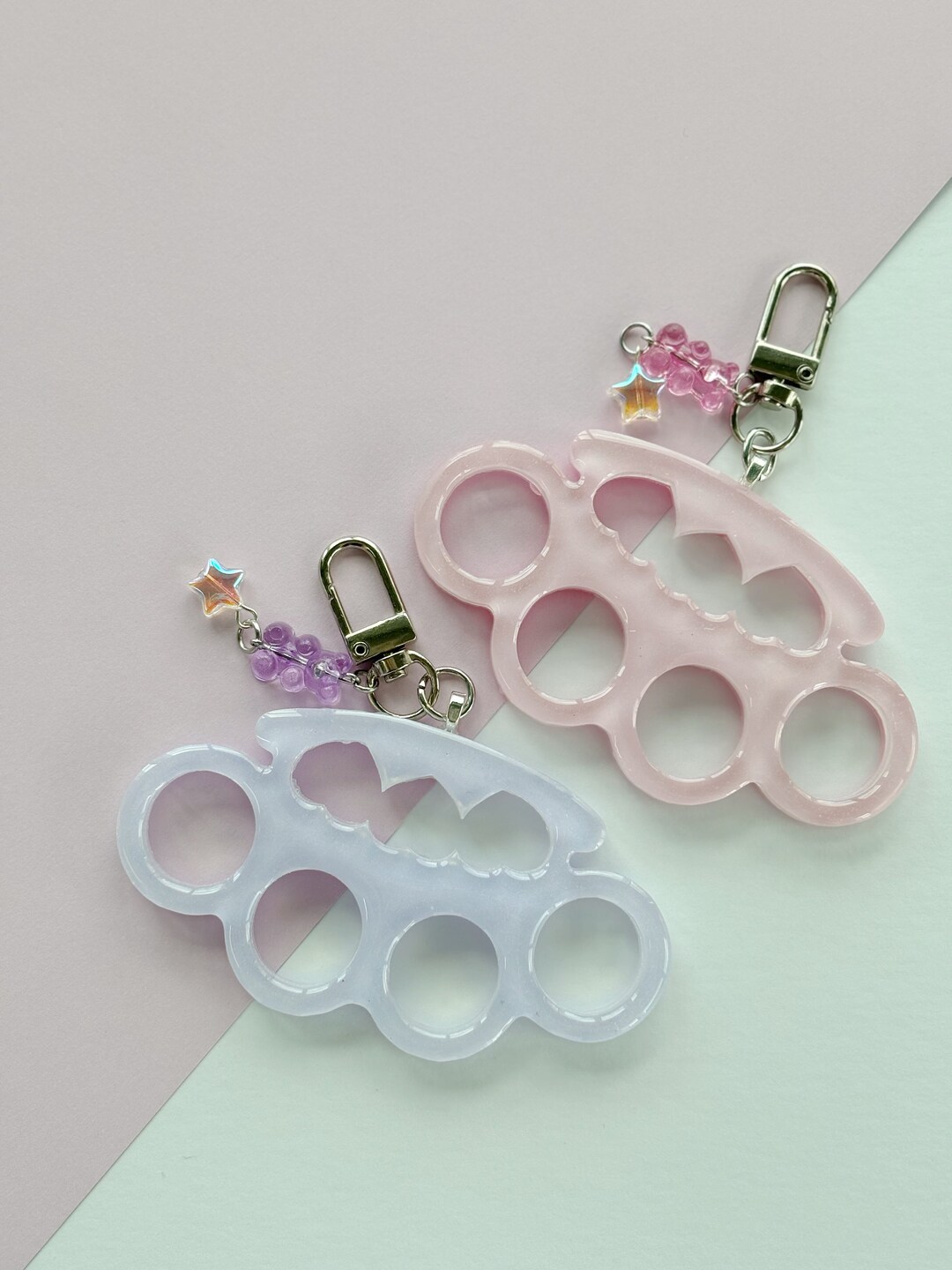 Kawaii Cute Resin Knuckle Duster Keychain Resin Charm Handmade Pastel ...