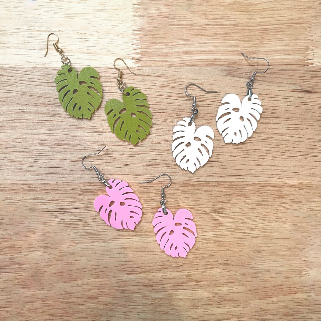 Monstera Leaf Dangle Earrings 3d Printed Various Colors - Etsy