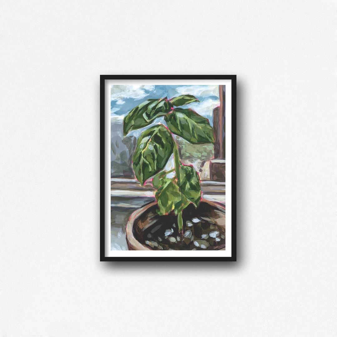 Basil Art Print, Basil Plant, Houseplant Art Print, Plant Art Print ...