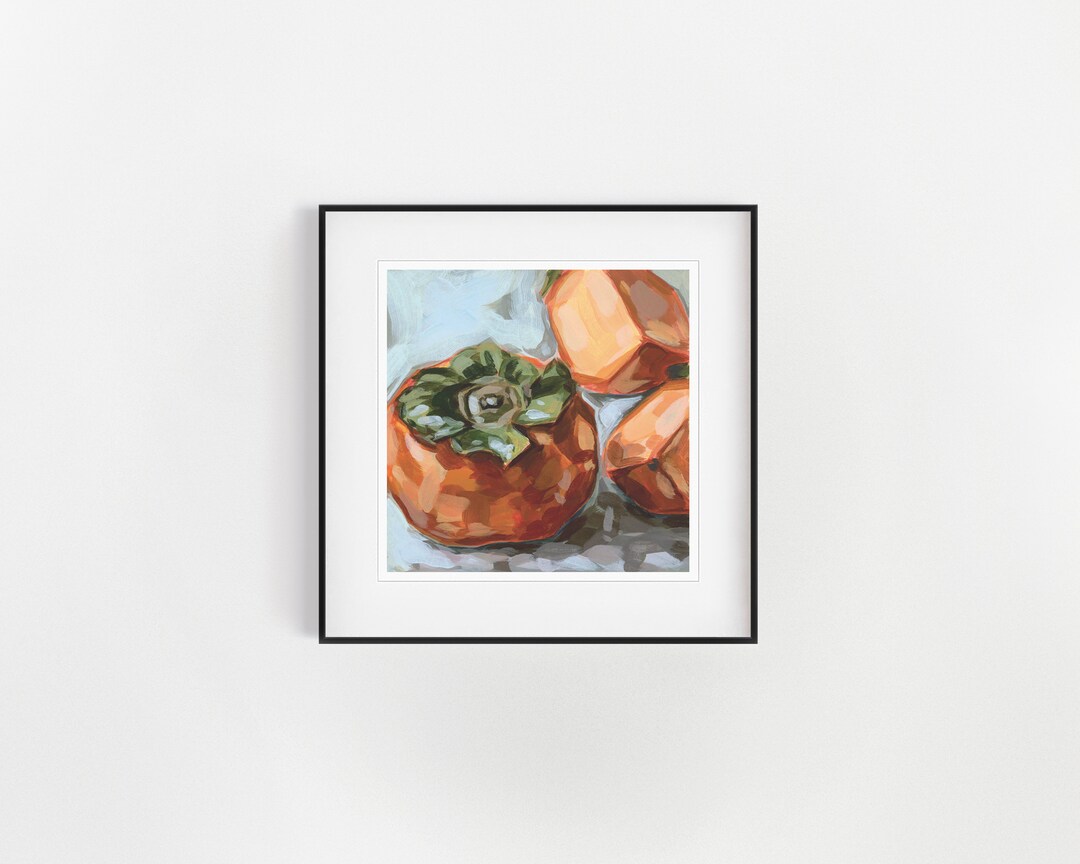 Persimmon Art Print, Fruit Wall Art, Kitchen Decor, Acrylic Painting ...