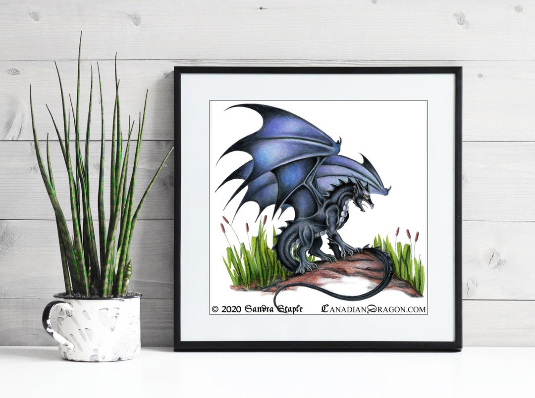 Dragon Art - Dragon Wall Art -PRINT / Dragon Poster - Black Dragon Wall ...