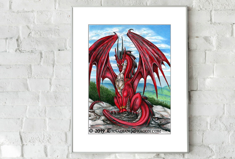 Red Dragon Art - Dragon Wall Art -PRINT / Dragon Poster - Dragon Wall ...