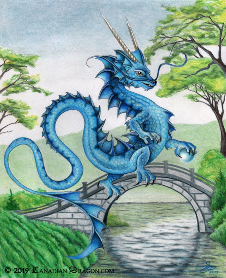 Blue Chinese Dragon PRINT Wall Art of Blue Asian Oriental Dragon Game ...