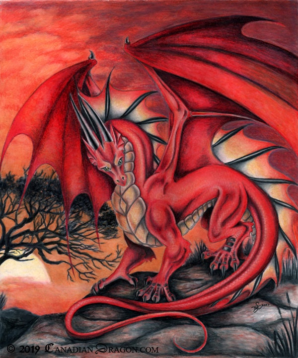 Red Dragon ORIGINAL Drawing Wall Art Drawing NOT A PRINT of Red Dragon ...