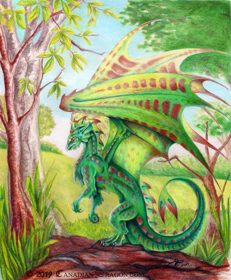 Green Dragon PRINT Wall Art of Green Summer Dragon Game Room Wall Decor ...