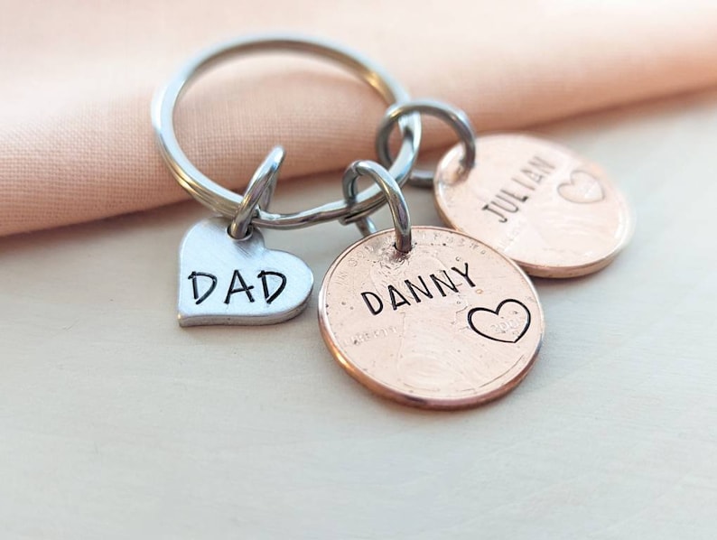 Mom Keychain With Kids Names on Pennies-custom Mom Keychain | Etsy