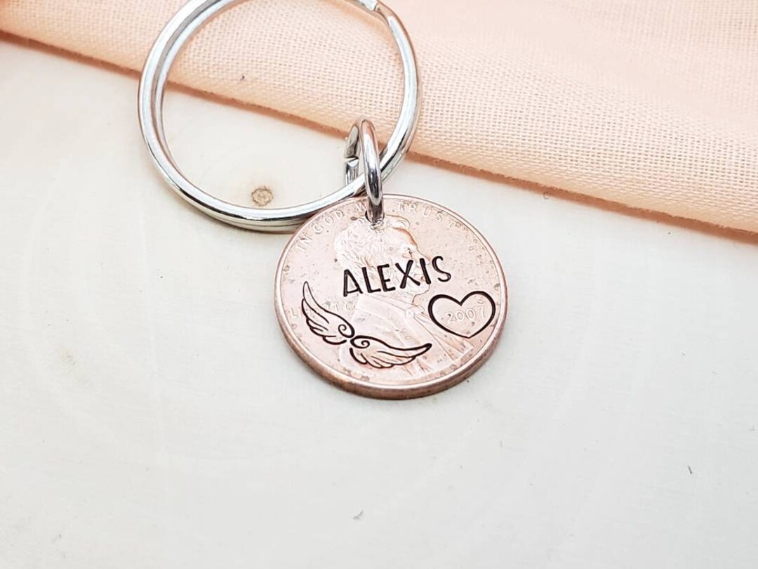 Memorial Penny Keychain-custom Name Memorial Penny Keychain With Angel ...