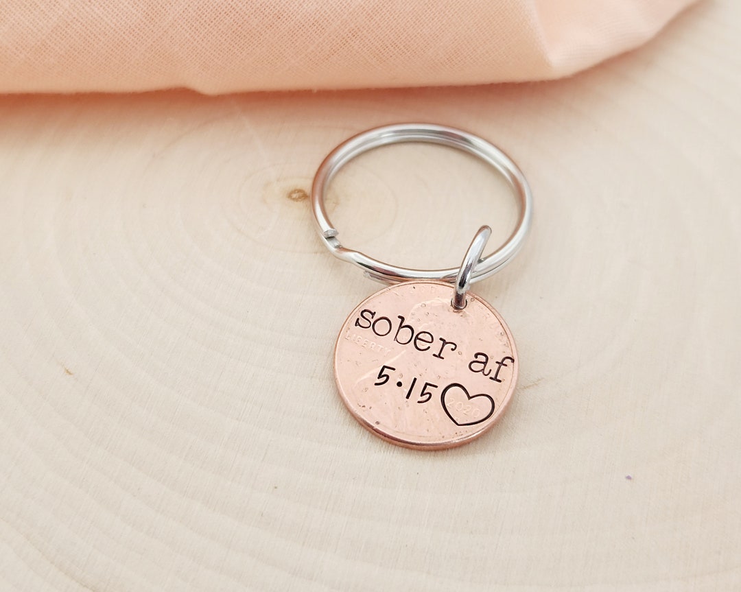 Sobriety Penny Keychain With Custom Date-sobriety Symbol Keychain ...