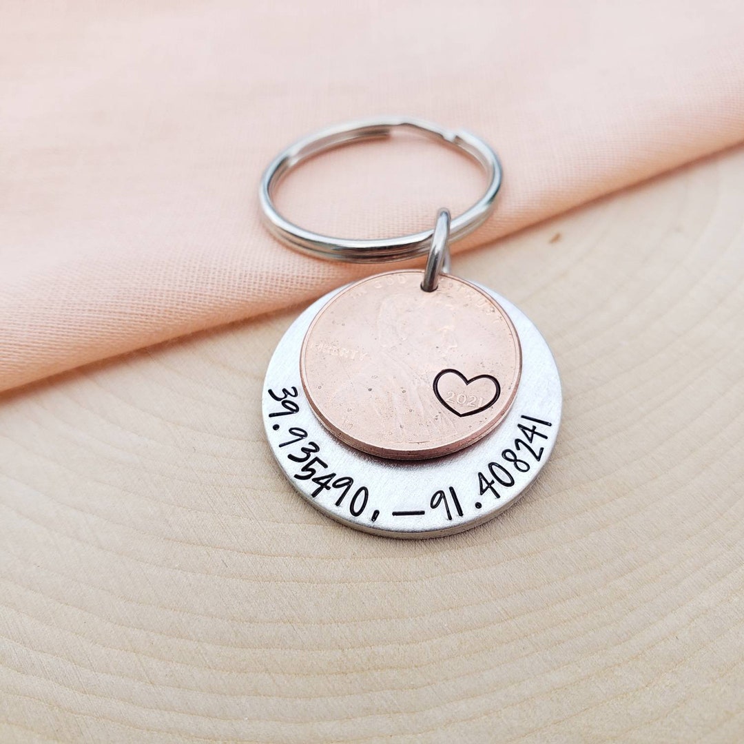 Custom Coordinates With Personalized Penny Keychain-coordinate Keychain ...