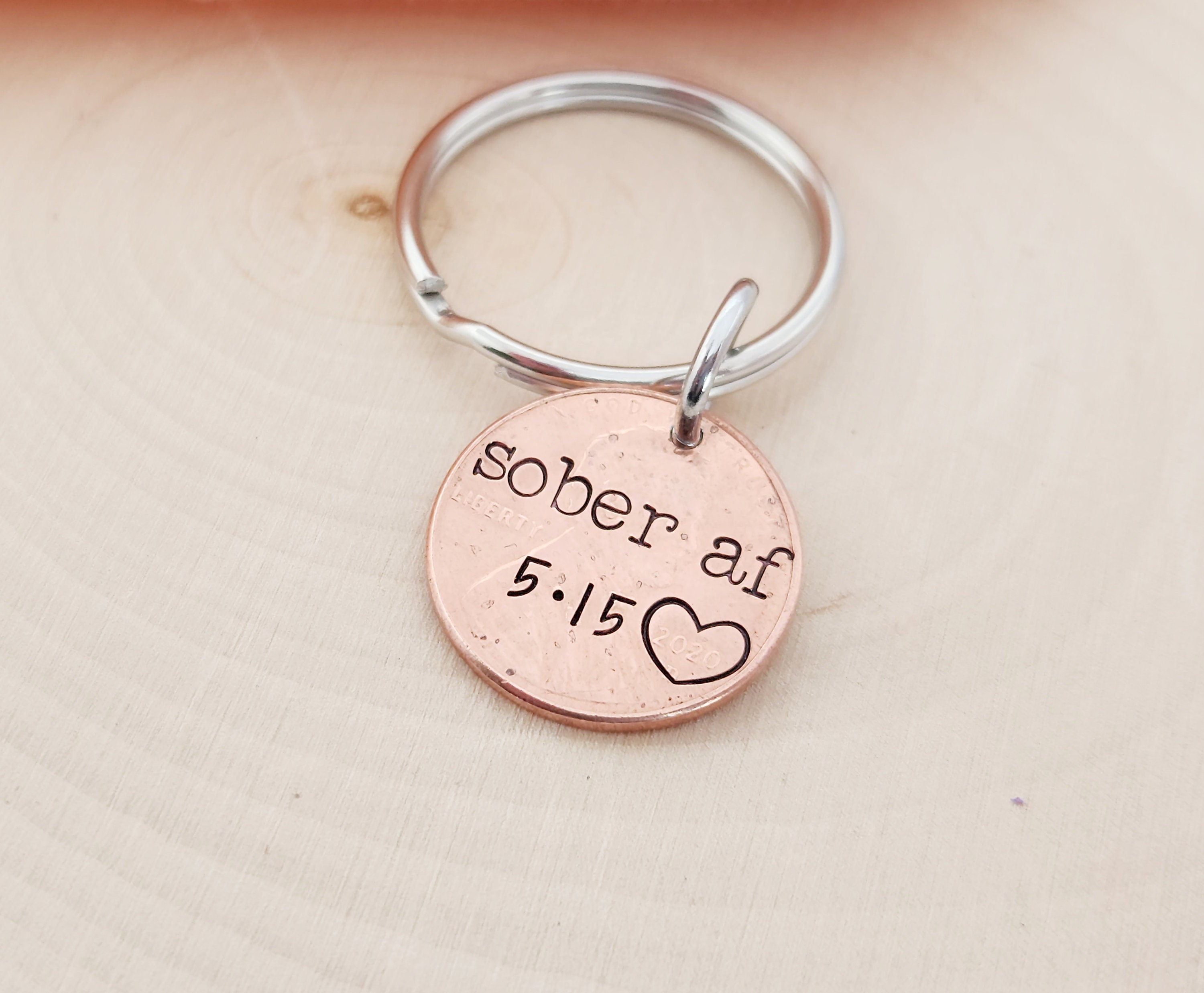 Sobriety Penny Keychain With Custom Date-sobriety Symbol Keychain ...