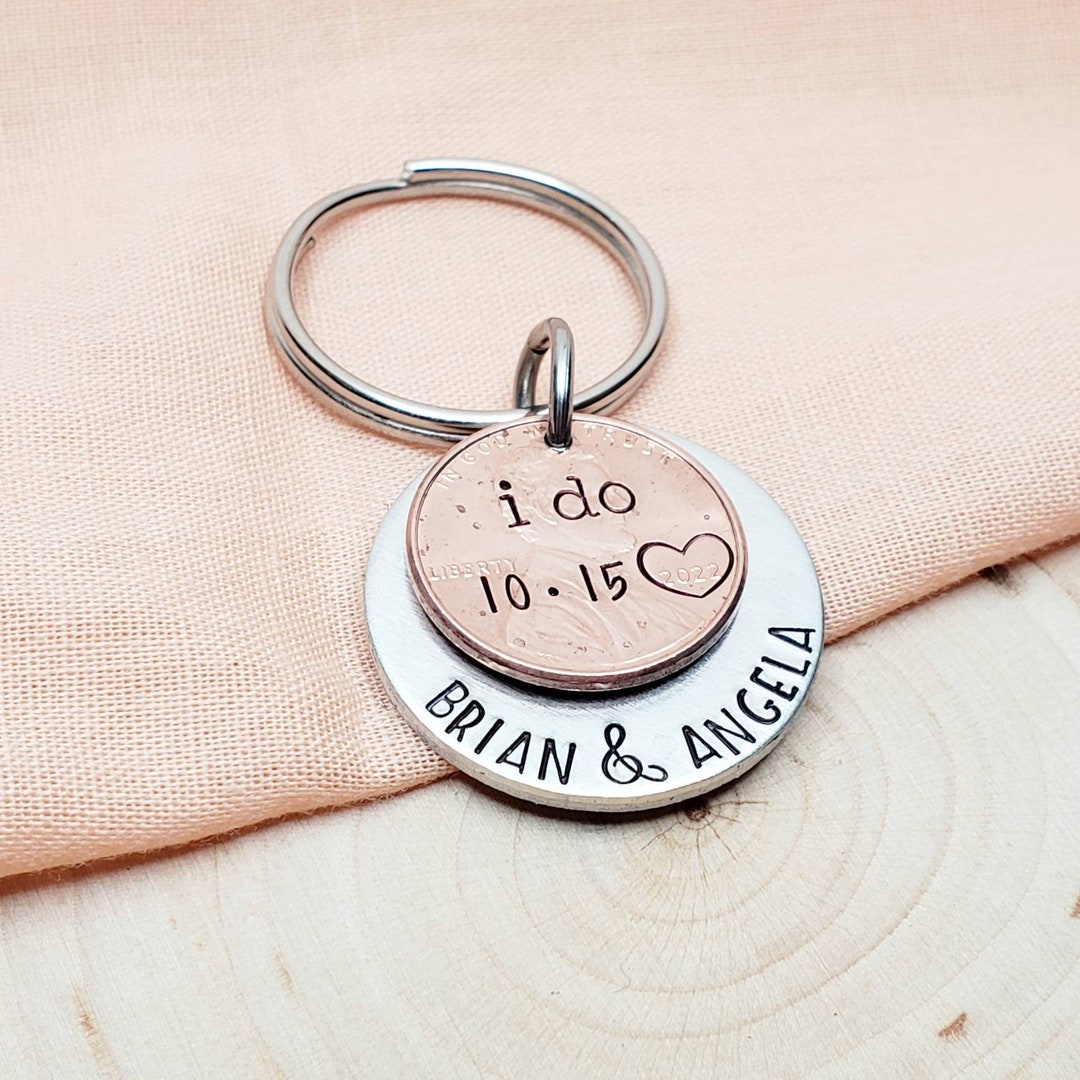 I Do Penny Wedding Day Keychain-penny Keychain for Wedding With Names ...