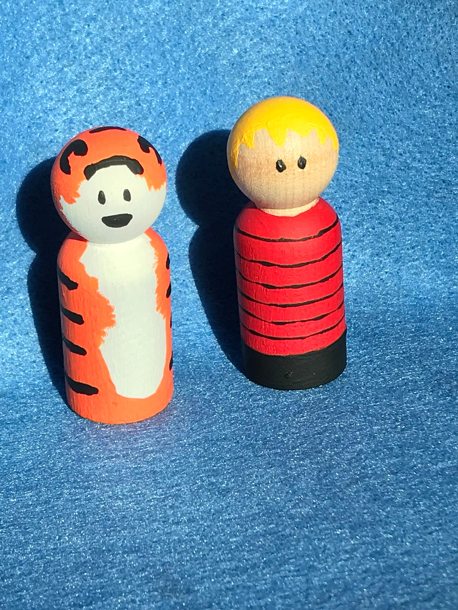 Calvin and Hobbes Handpainted Wooden Figures Peg Dolls Cake Topper - Etsy