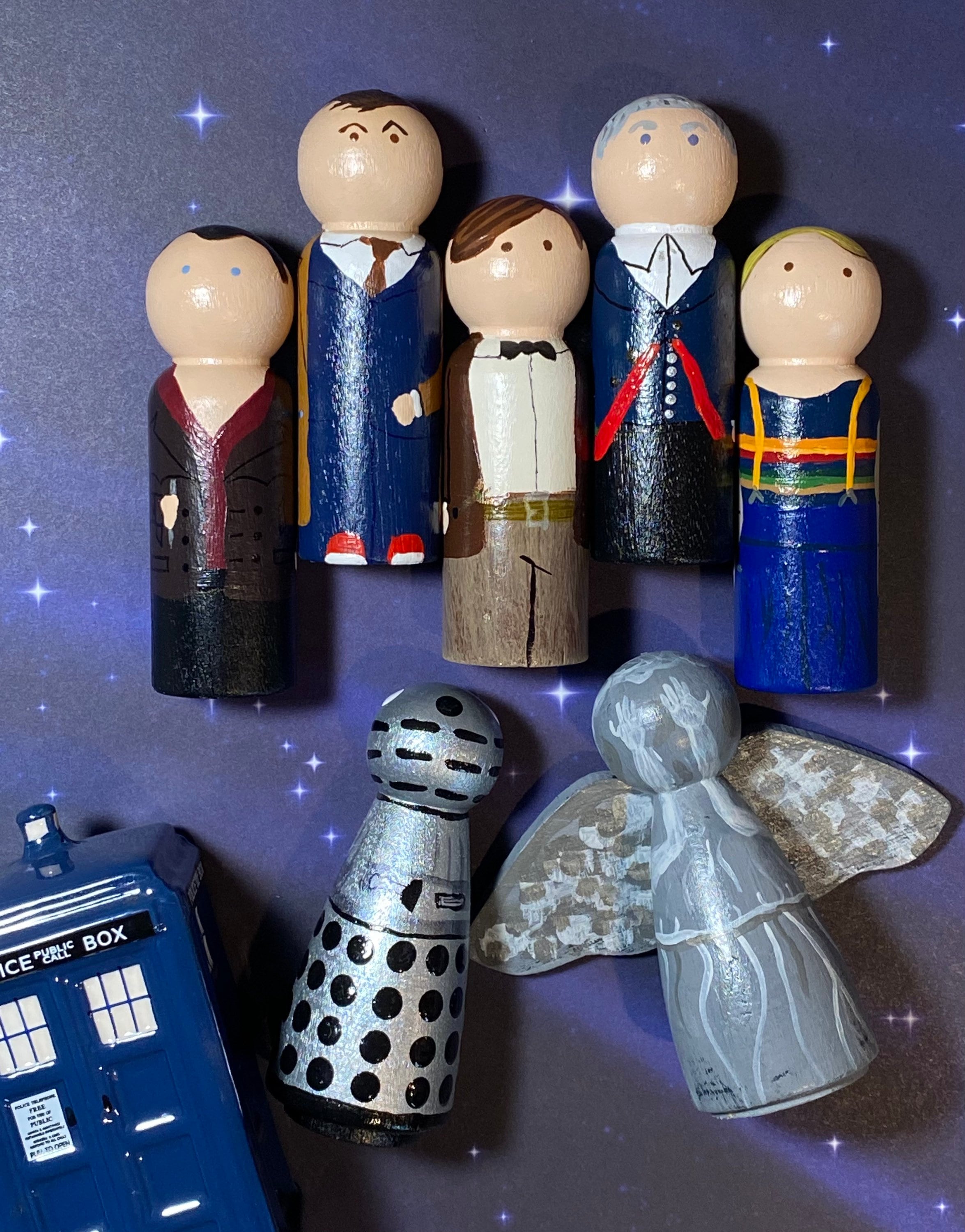 Doctor Who Handpainted Peg Dolls Tardis Whovian Dalek Weeping Angel - Etsy