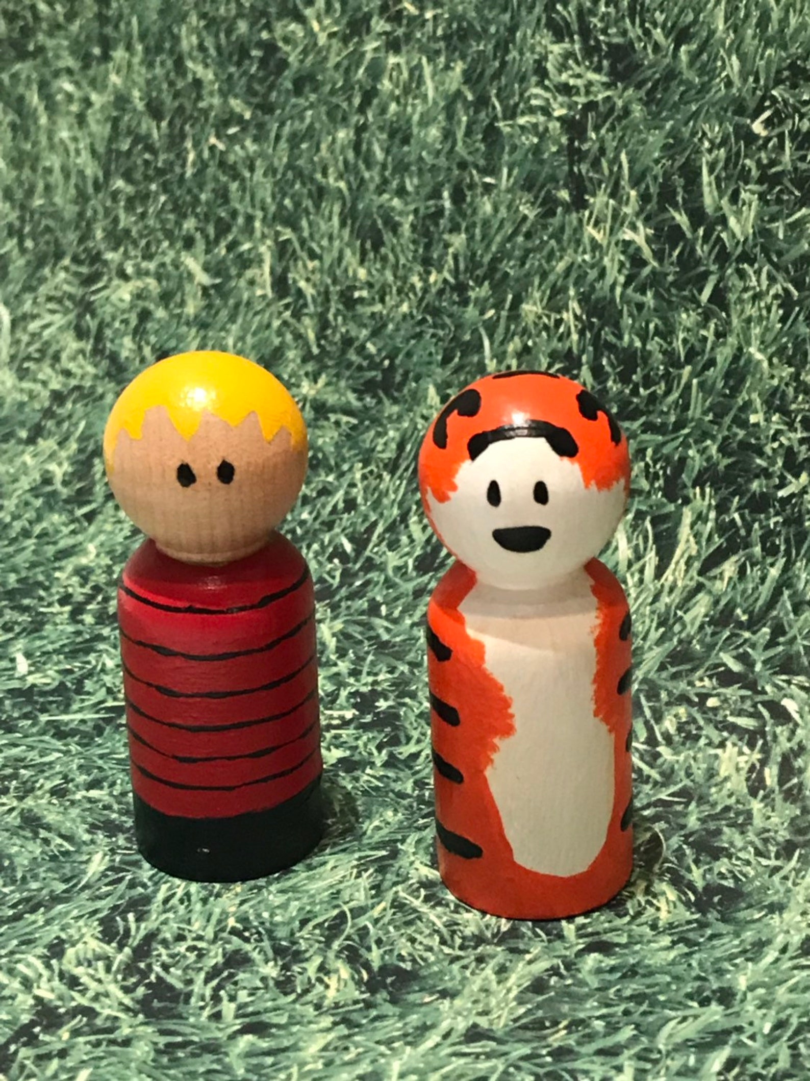Calvin and Hobbes Handpainted Wooden Figures Peg Dolls Cake Topper - Etsy