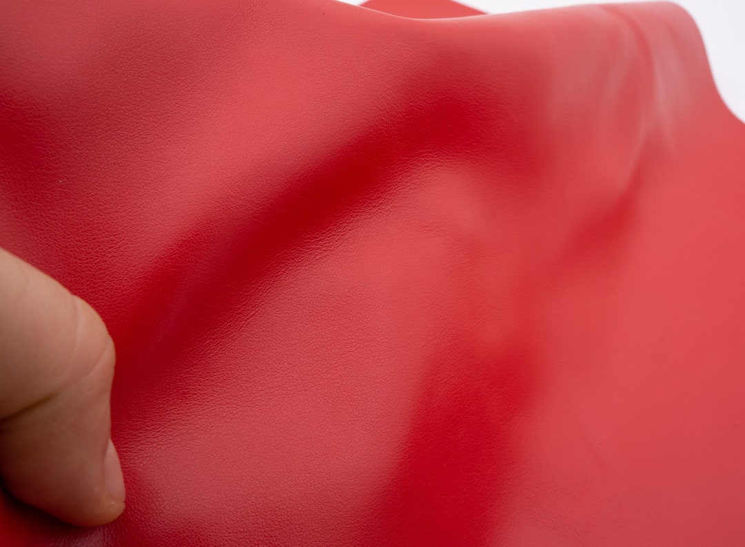 Red Leather Sheets With Smooth Surface. Nappa Genuine Leather Pieces ...