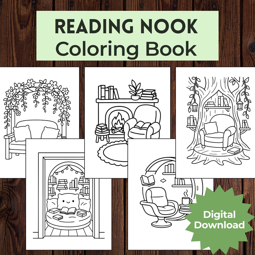 Coloring Book Reading Nooks Themed | Book Lovers Color Gift Digital ...