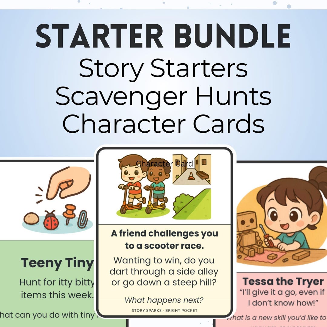 Story Starters, Scavenger Hunts & Character Cards Bundle Pack for Kids ...
