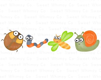 Cute Bugs Clipart Insects Spider Dragonfly Ant Fly Worm - Etsy