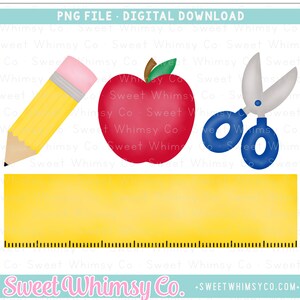 School Supplies Pencil Apple Scissors Ruler Name Plate PNG - Etsy