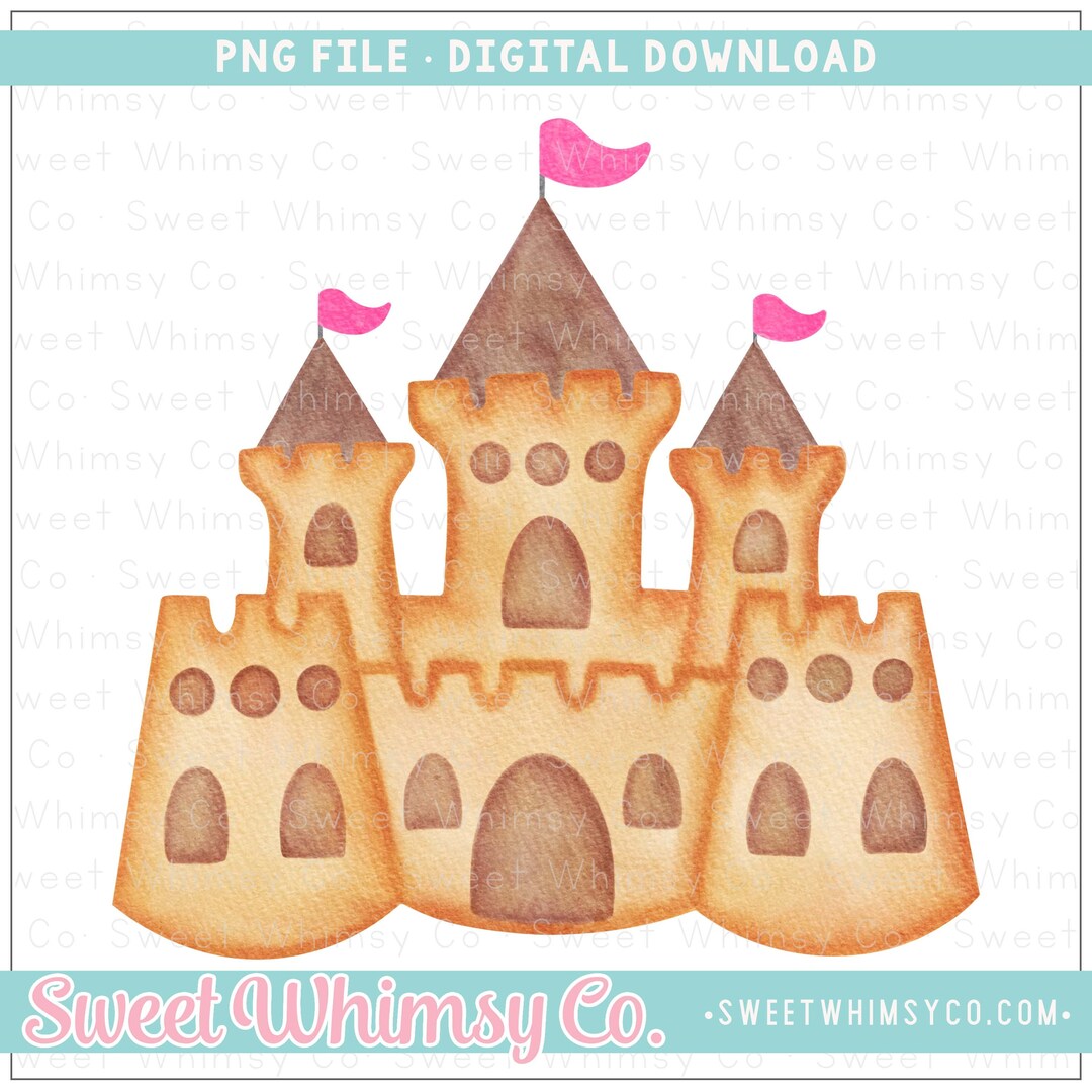 Watercolor Sandcastle Pink Flags PNG Sublimation Design Beach Clipart ...