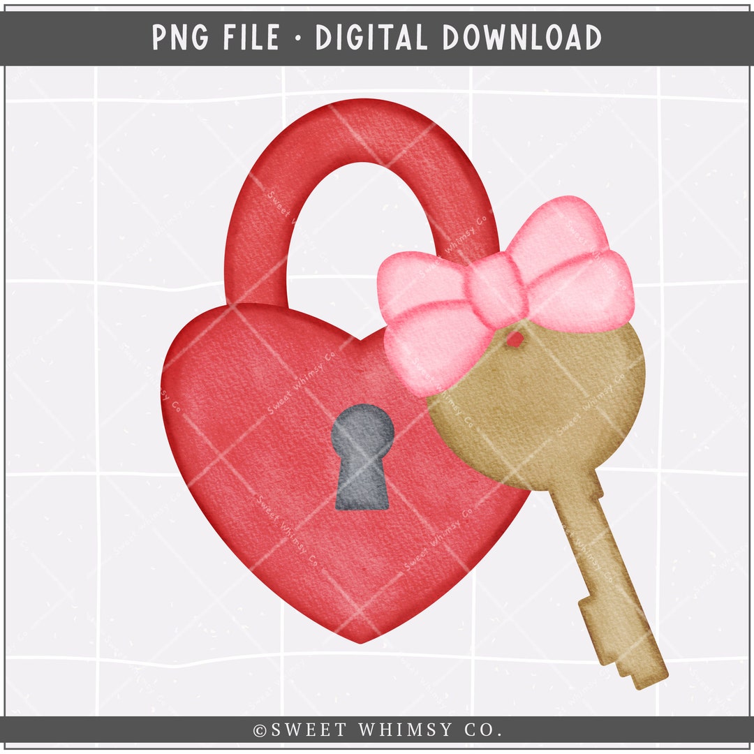 Heart Lock and Key PNG Sublimation Design, Valentine Clipart Printable ...