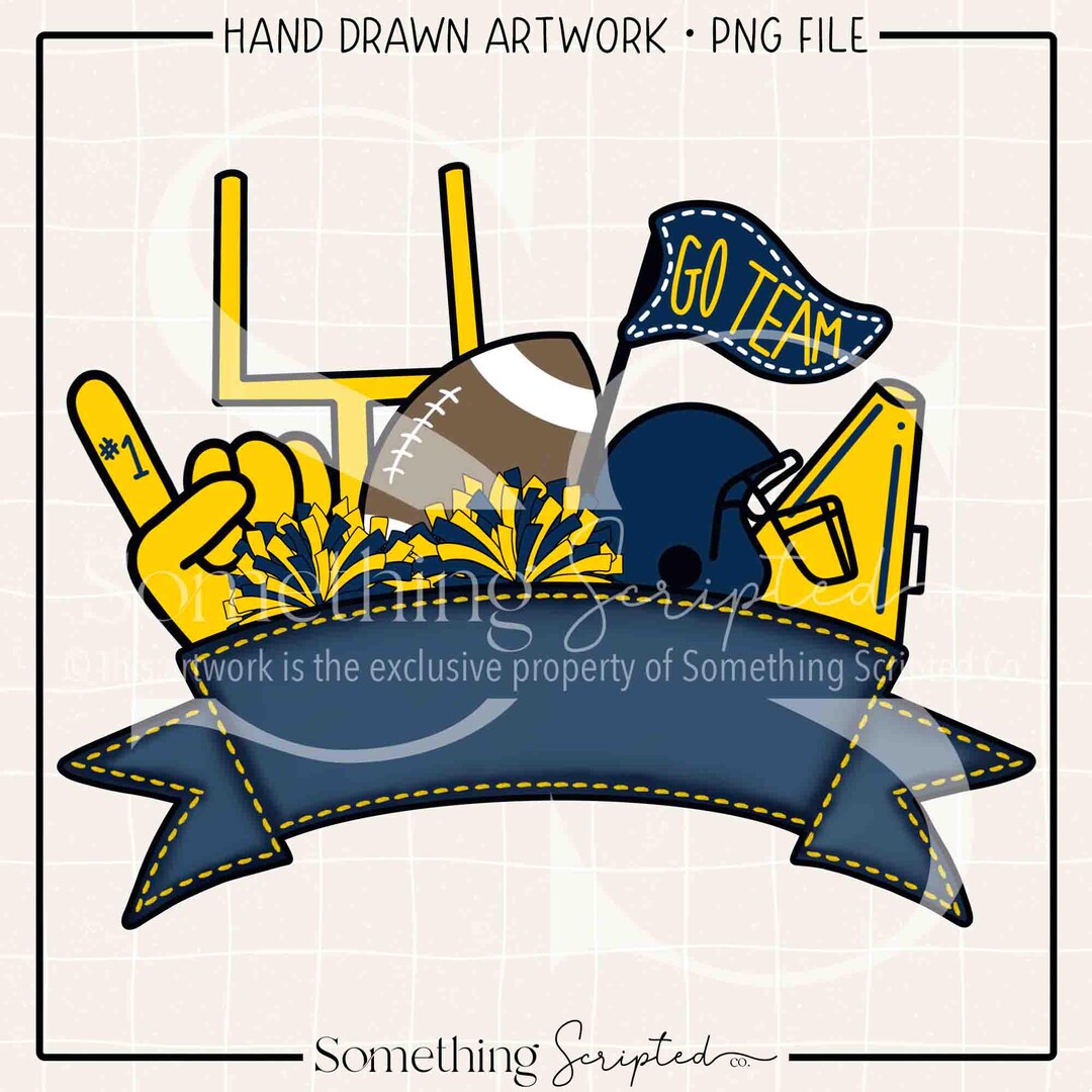 Navy and Yellow Gold Football Team Curved Banner PNG Sublimation Design ...