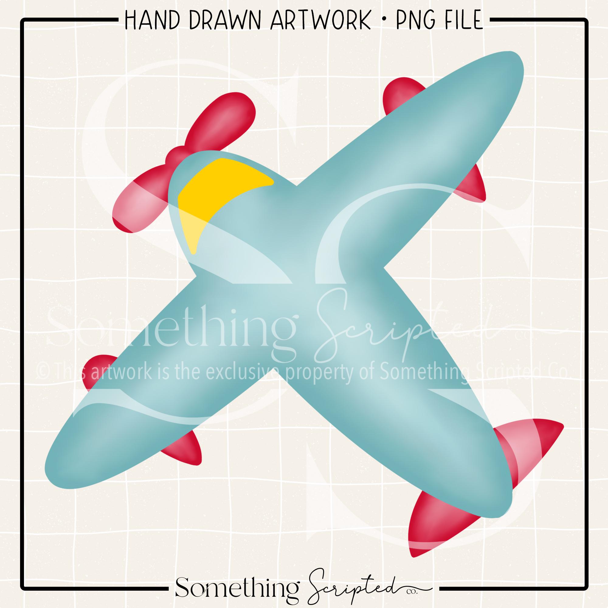 Red & Blue Airplane PNG Sublimation Design: Hand-drawn Printable ...