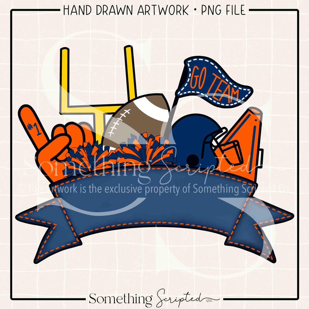 Navy Blue & Orange Football Banner: PNG Sublimation Design (digital ...