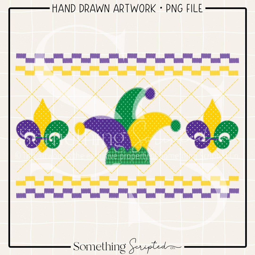 Mardi Gras Faux Smock PNG Sublimation Design: Hand-drawn Printable ...