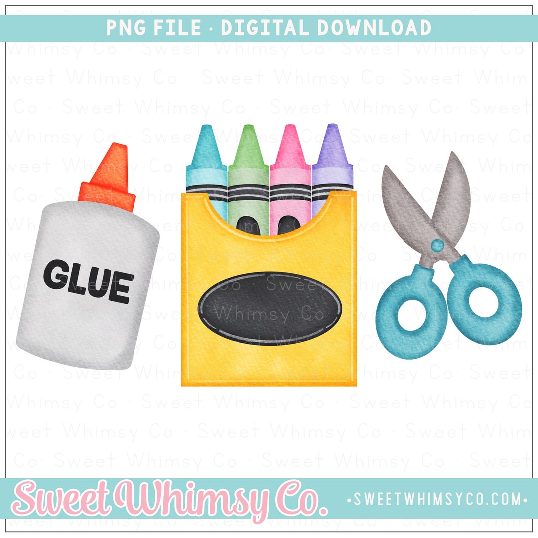 School PNG Sublimation Design, Glue Crayon Scissors PNG, Back to School ...