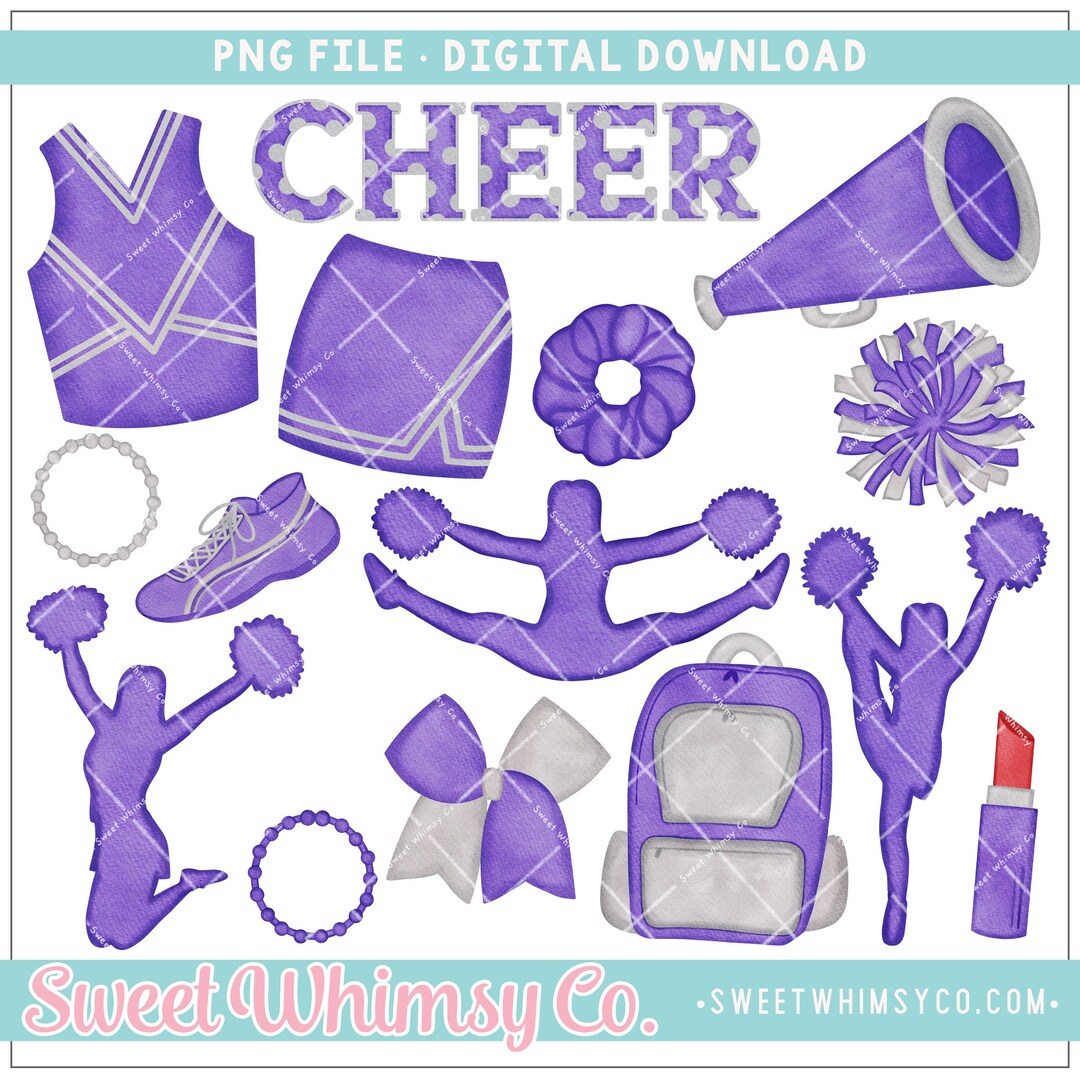 Purple & Silver Cheer PNG Clipart Bundle Cheerleading - Etsy