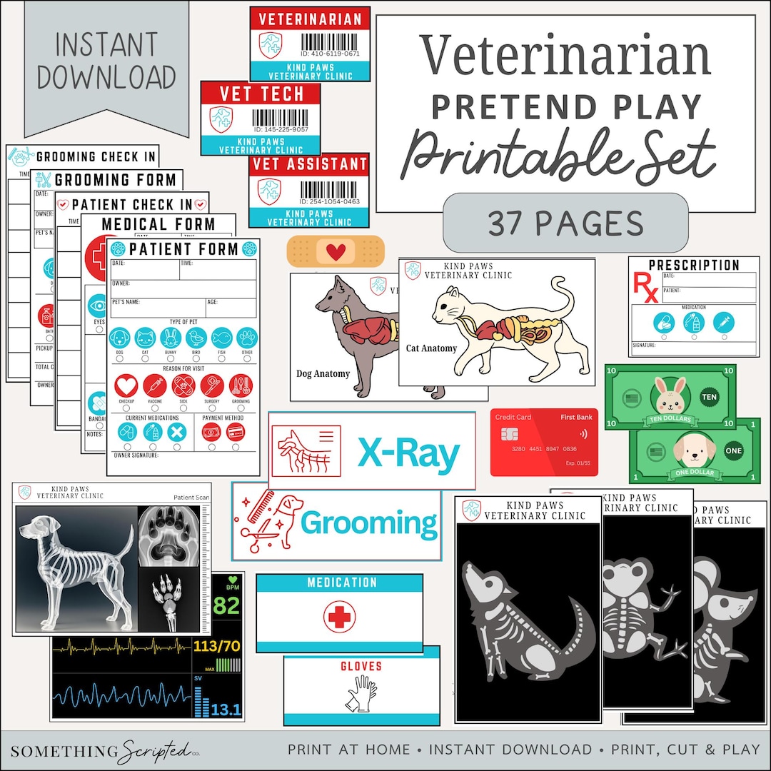 Veterinarian Pretend Play Set Printable, Print at Home Vet Clinic ...