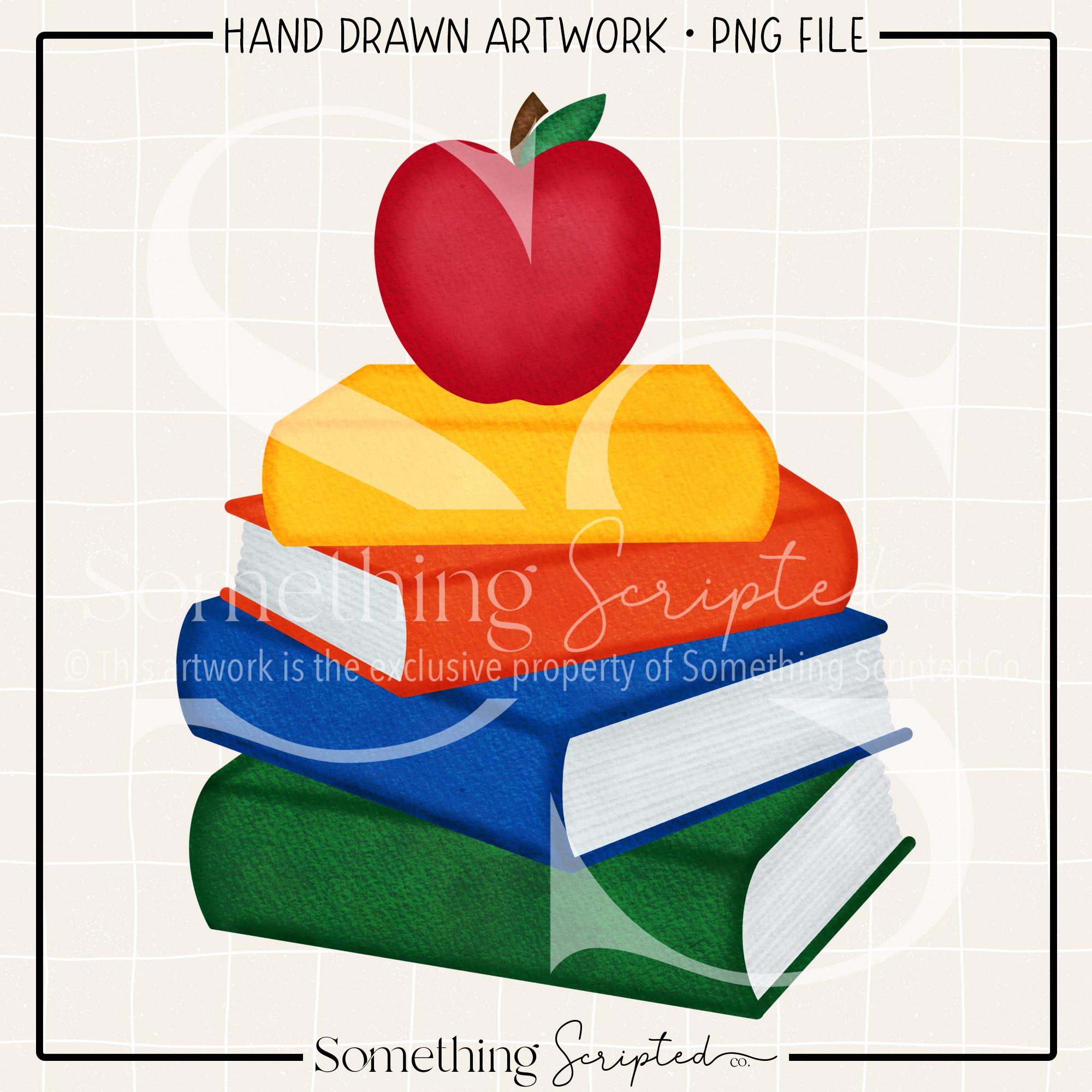 Apple Book Stack PNG: Back to School Sublimation Design (digital ...