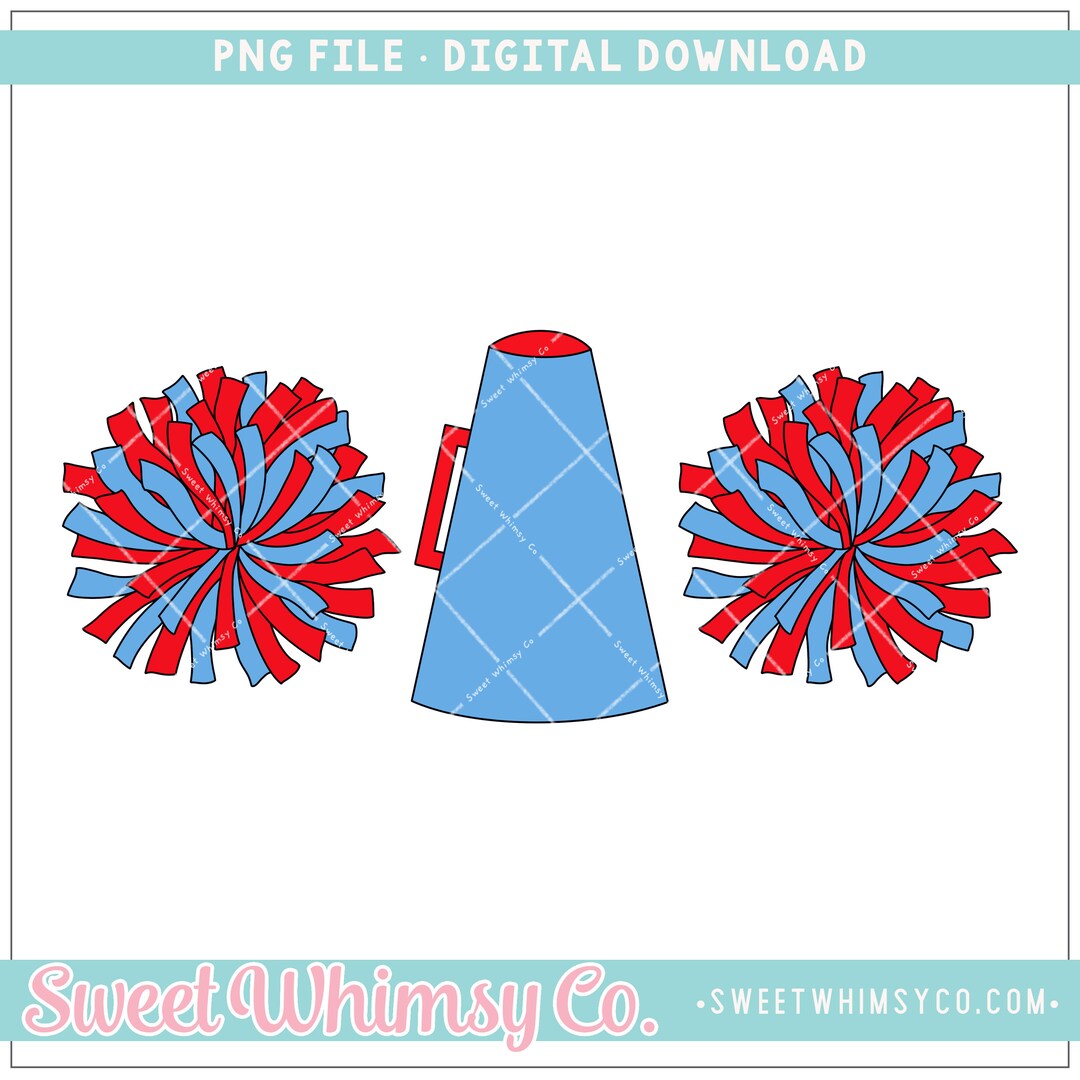 Light Blue and Red Megaphone Pompoms Cheerleading PNG - Etsy
