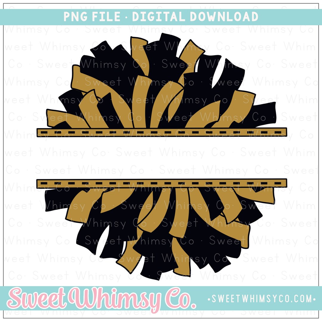 Black and Gold Pompom Cheer PNG Sublimation Design Cheerleading Clipart ...