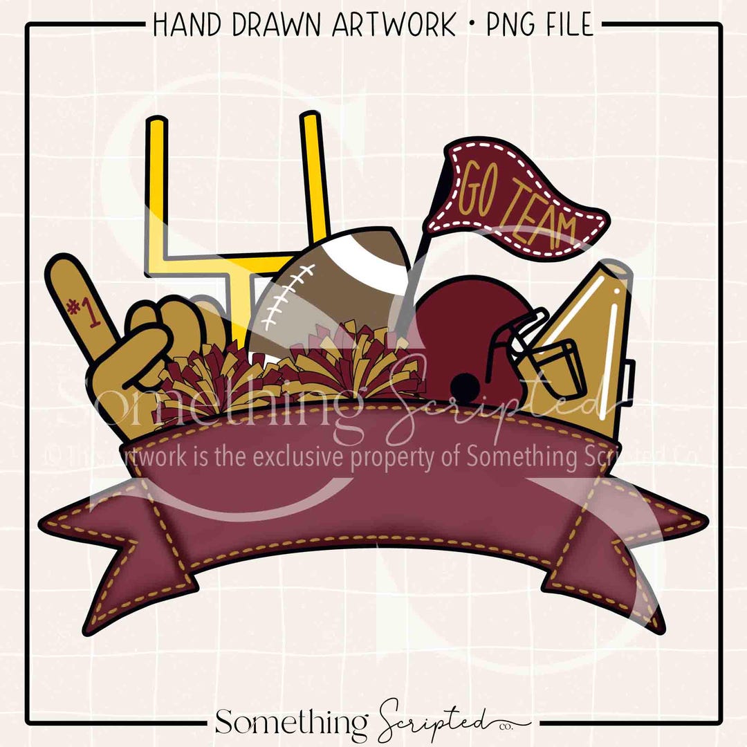 Maroon and Gold Football Team Curved Banner PNG Sublimation Design ...