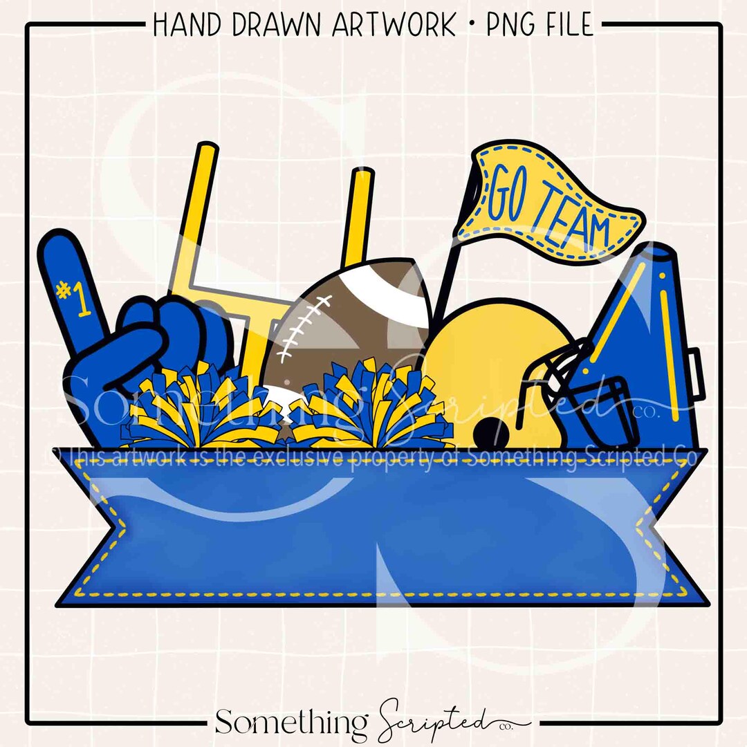 Blue & Yellow Football Team Banner PNG Sublimation Design: Hand-drawn ...