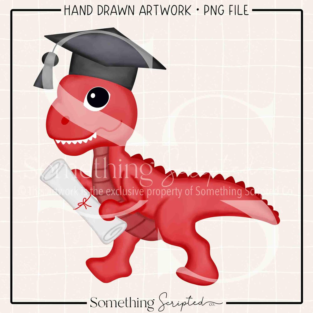 Red Graduation Dinosaur PNG Sublimation Design: Hand-drawn Printable ...