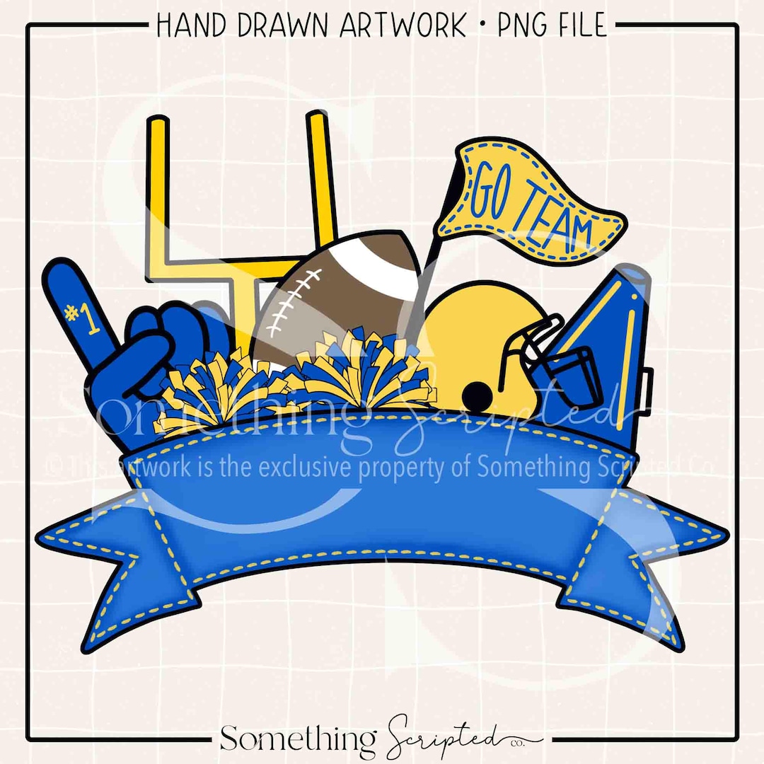 Blue & Yellow Football Team Banner PNG Sublimation Design: Hand-drawn ...