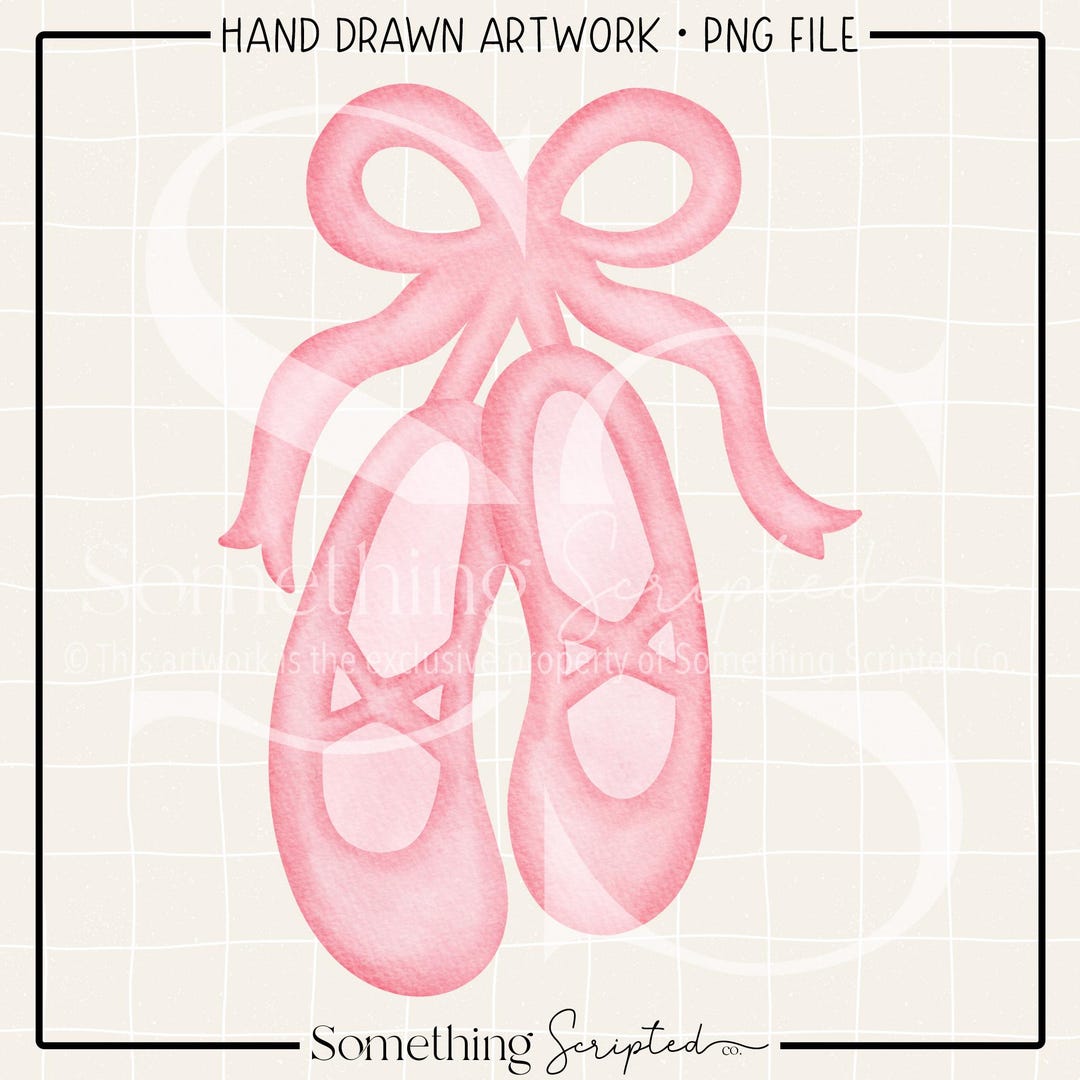 Pink Ballet Slippers Dance PNG Sublimation Design: Hand-drawn Printable ...