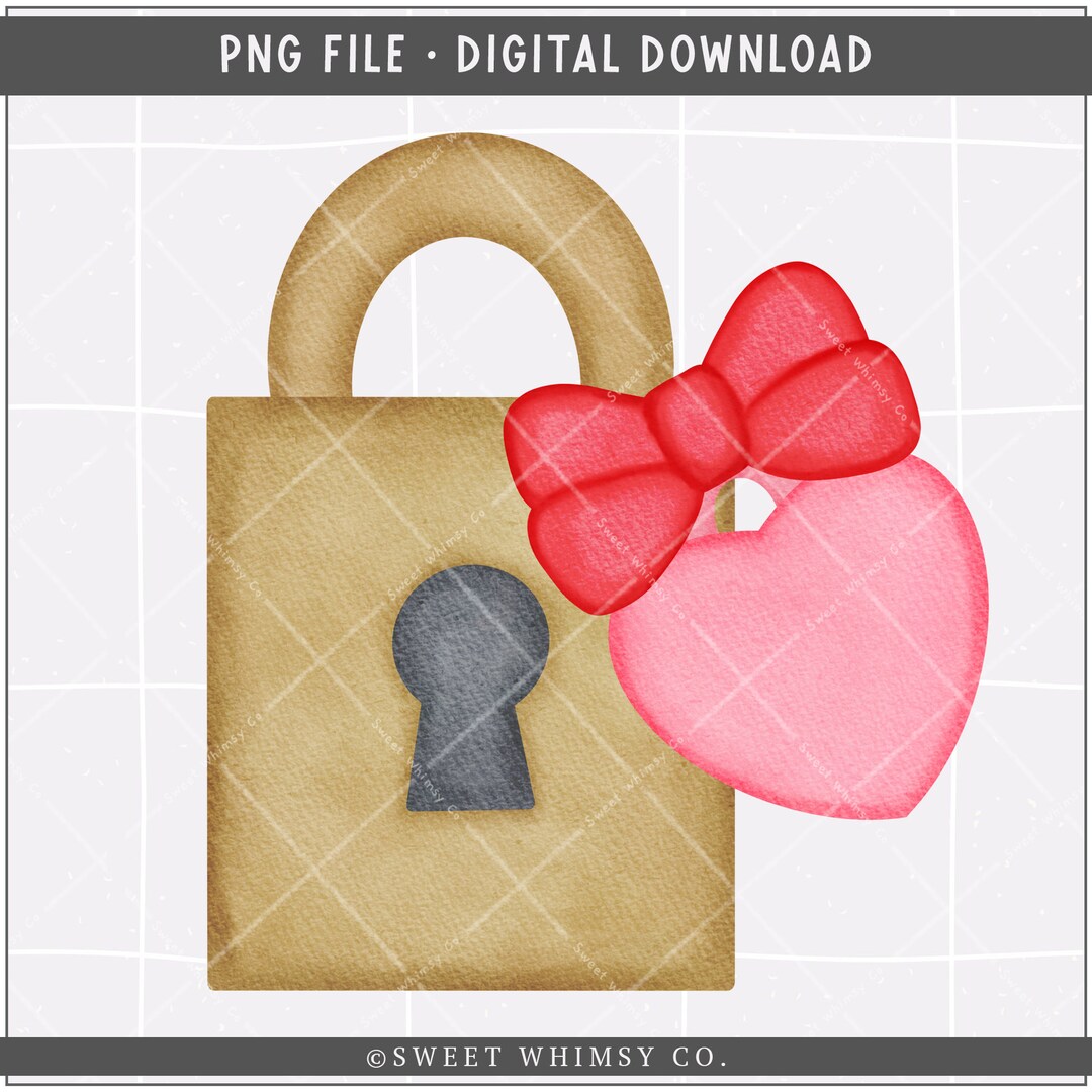 Valentine Heart Lock PNG Sublimation Design, Valentine Clipart ...