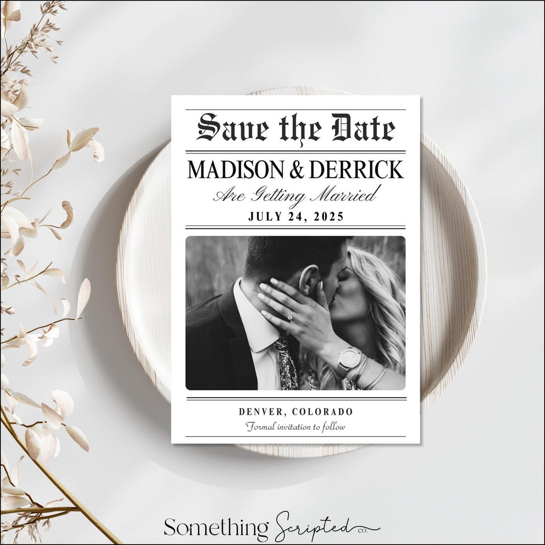 Save the Date News Photo Printable Invitation Template, Print at Home ...