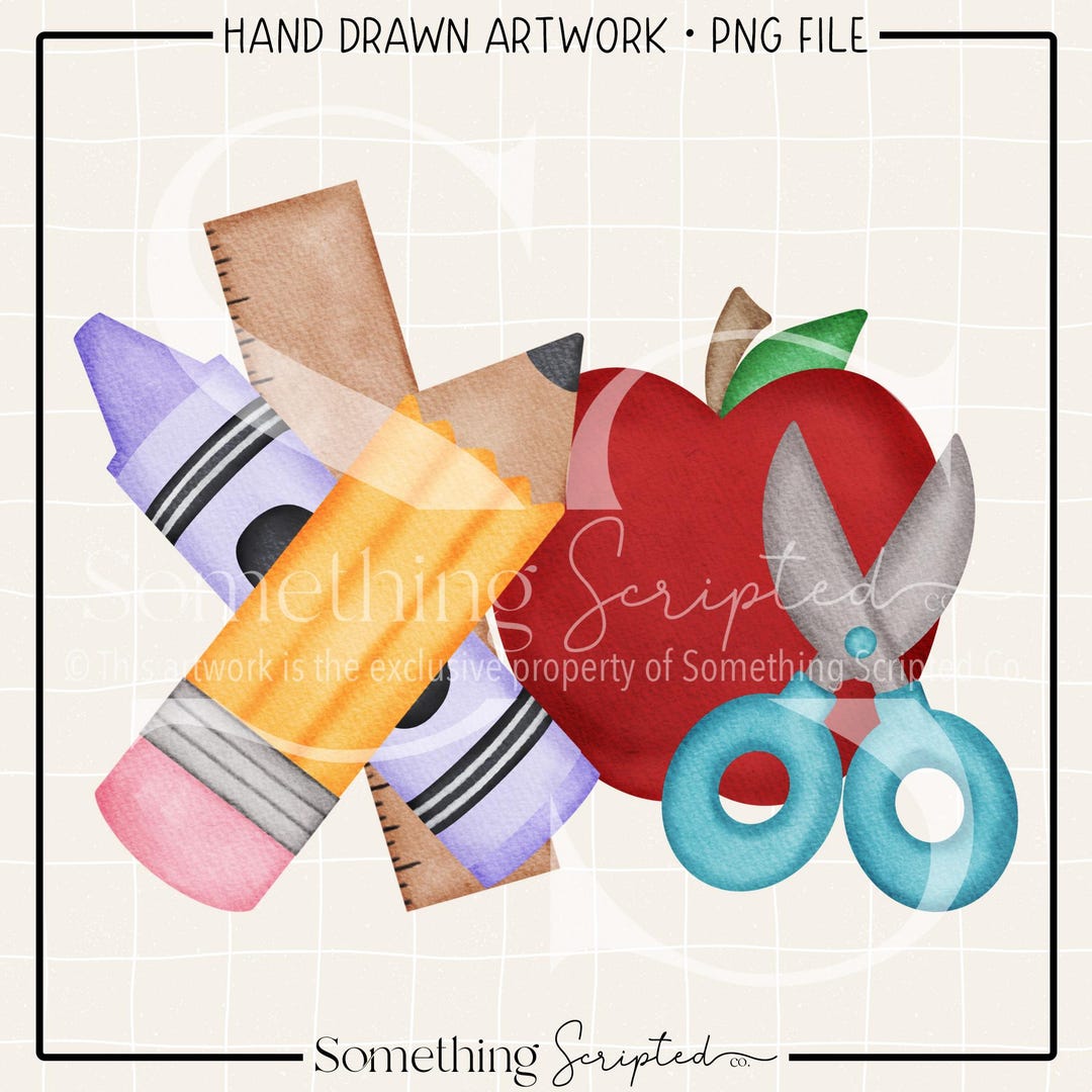 School Supplies Crayon, Apple, Scissors PNG: Hand Drawn Clipart ...