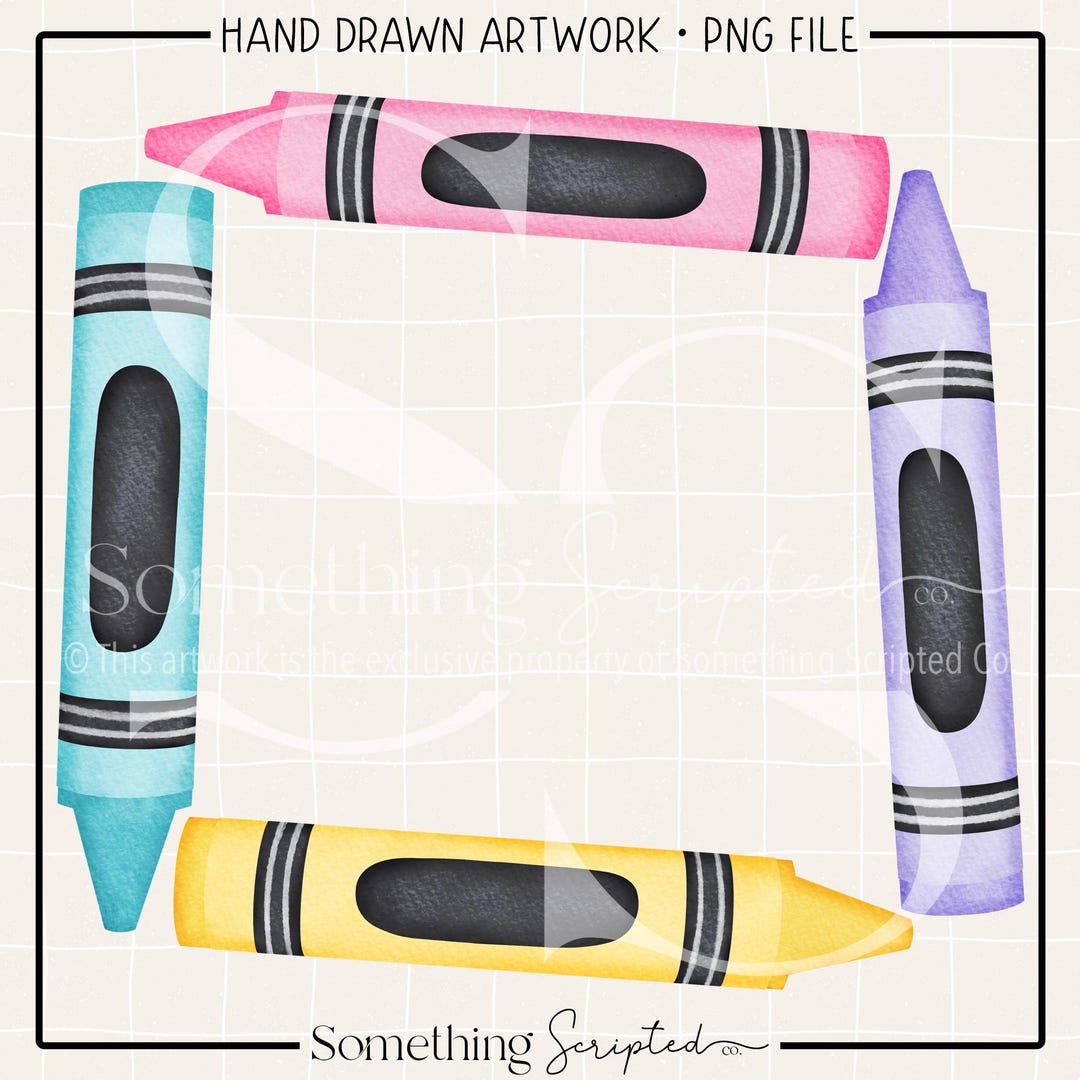 Pastel Crayon Frame PNG: Back to School Clipart (digital Download - Etsy