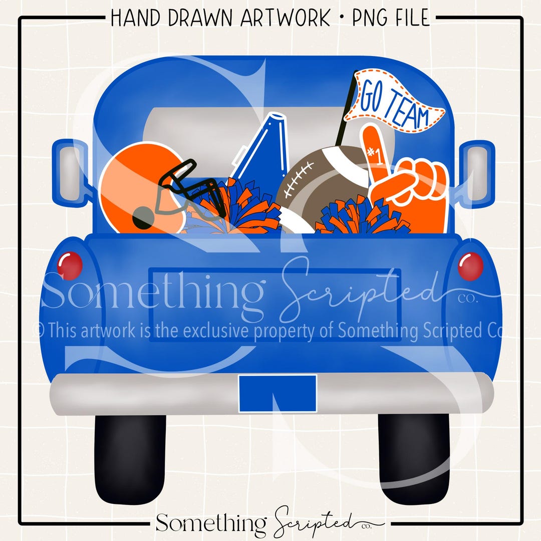 Blue & Orange Football Team Truck PNG Sublimation Design: Hand-drawn ...