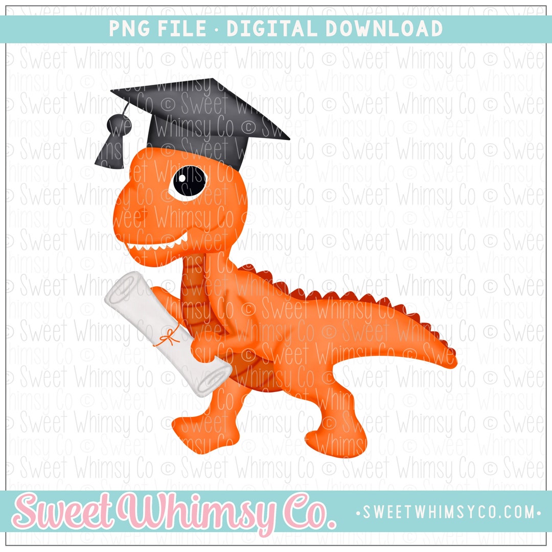 Orange Graduation Dinosaur PNG Sublimation Design, School Graduation ...