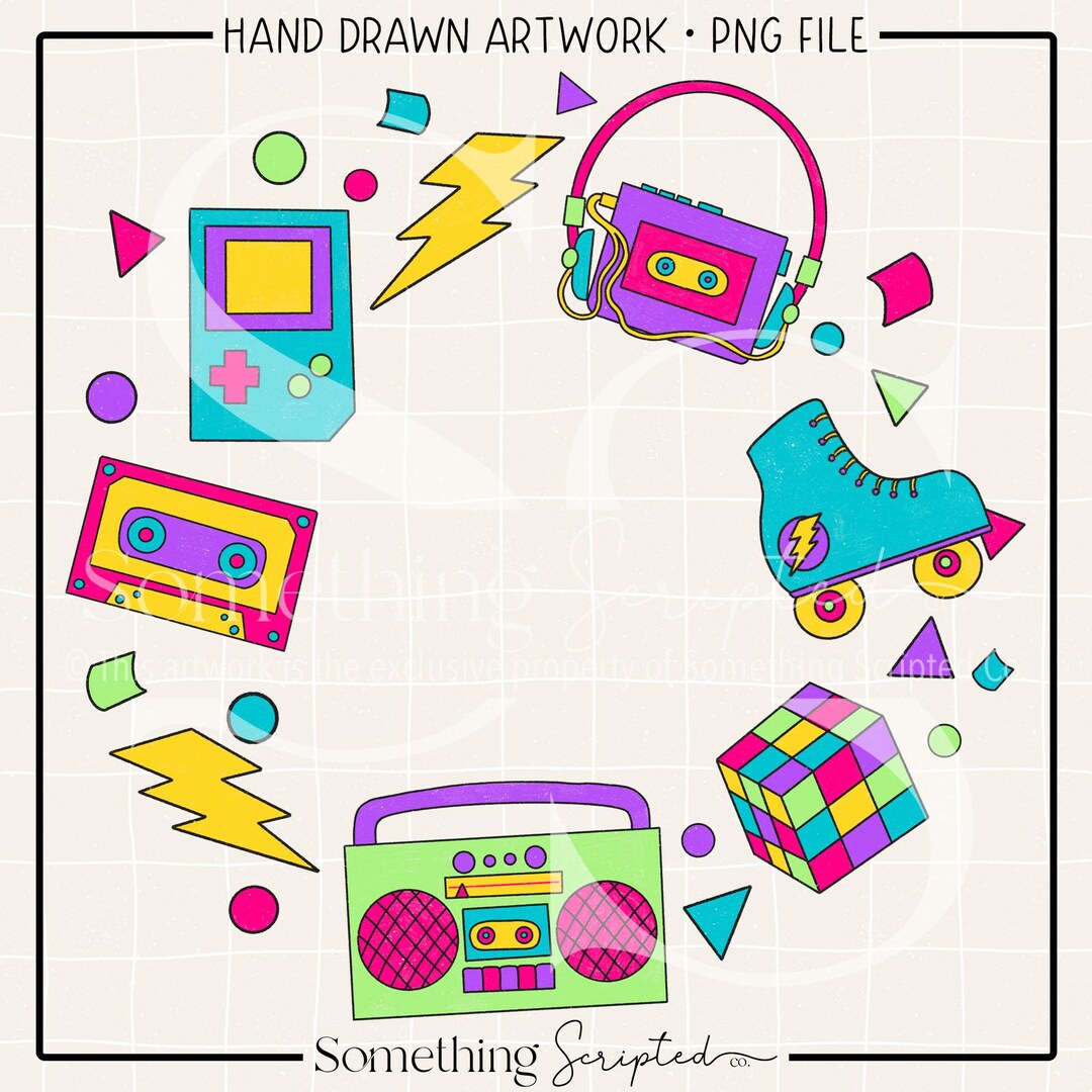 80s Neon Circle Frame PNG Sublimation Design: Hand-drawn Printable ...