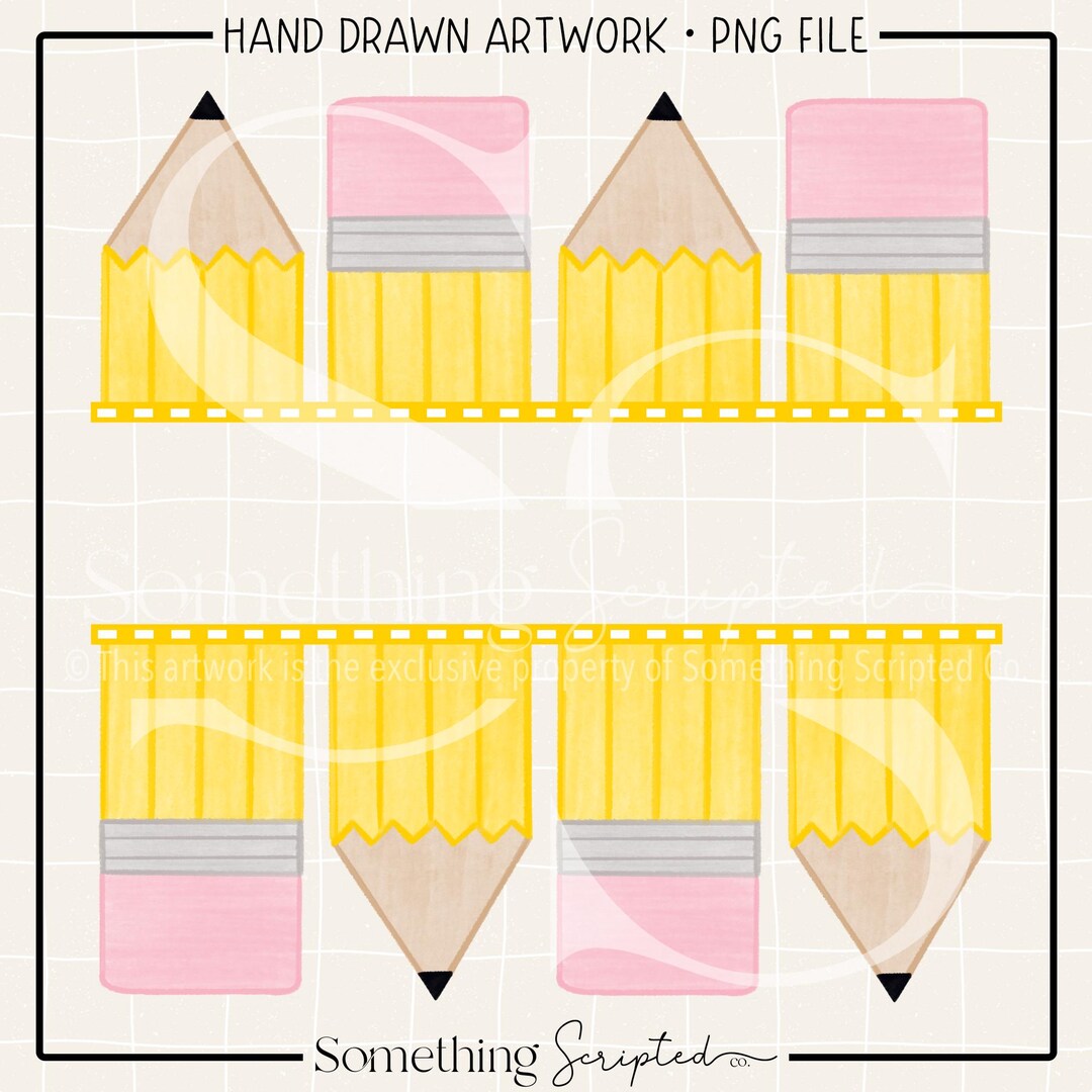 School Pencils PNG Sublimation Design: Hand-drawn Printable Clipart ...